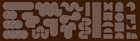 무지개 아치와 모양을 보헤미안 스타일로 설정합니다 세기 중반의 복고풍 미적 디자인 편집 가능한 선이 있는 아치 선형 파도 패턴에 대한 스톡 벡터 아트 및 기타 이미지