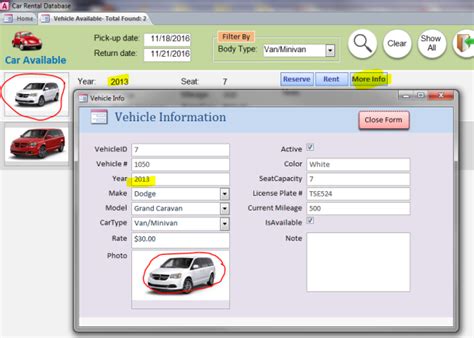 Ms Access Car Rental Database