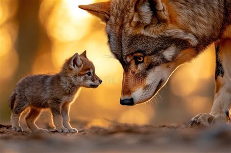 Motherly Love A Wolf And Her Cub In The Wild Stock Illustration