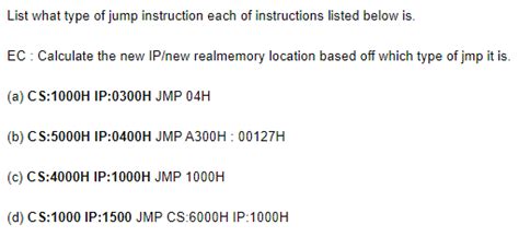 solved list what type of jump instruction each of
