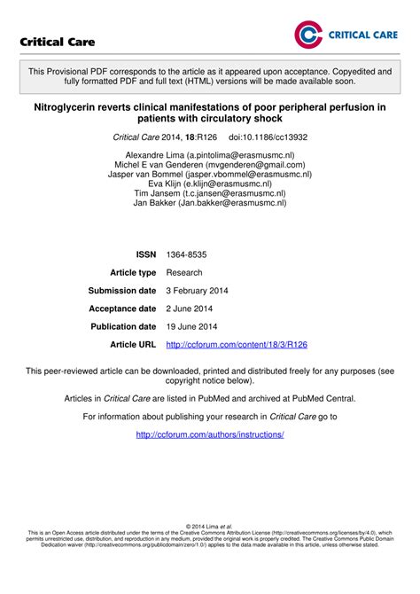Pdf Nitroglycerin Reverts Clinical Manifestations Of Poor Peripheral Perfusion In Patients