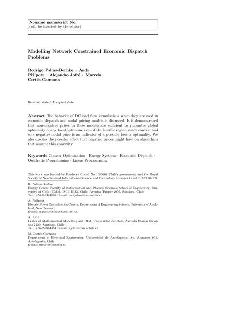 Pdf Modelling Network Constrained Economic Dispatch Problems
