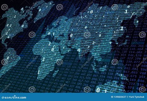 Blue World Map Of Binary Code Big Data And Financial Chart Foreground Stock Image Image Of