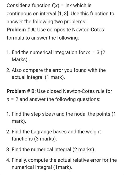 Solved Consider A Function Fx Inx Which Is Continuous