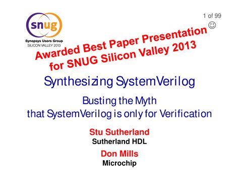 System Verilog Synthesizing SystemVerilog Busting The Myth That SystemVerilog Is Only For