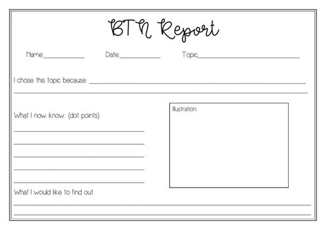 Btn Report Worksheet Learning And Exploration