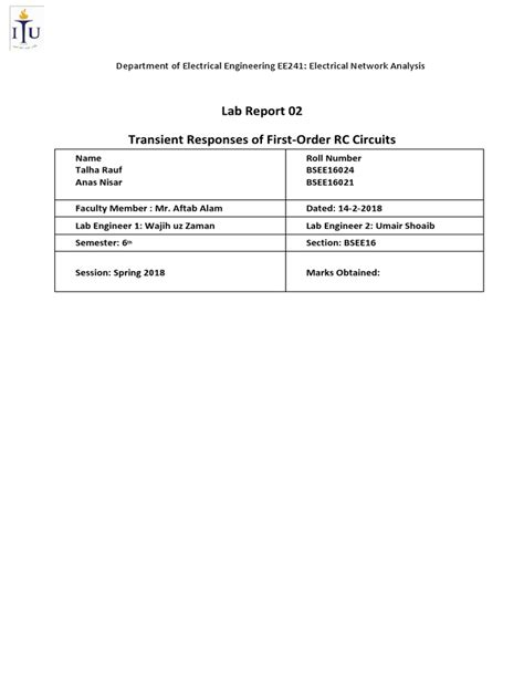 Lab Report 02 Transient Responses Of First Order Rc Circuits Pdf