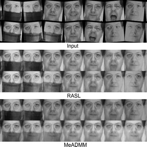 Low Rank Decomposition Results By Rasl And Meadmm On The Ar Database