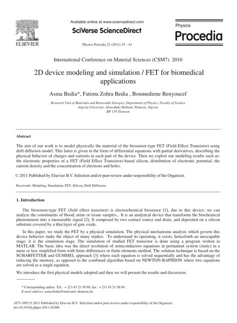 pdf 2d device modeling and simulation fet for biomedical applications