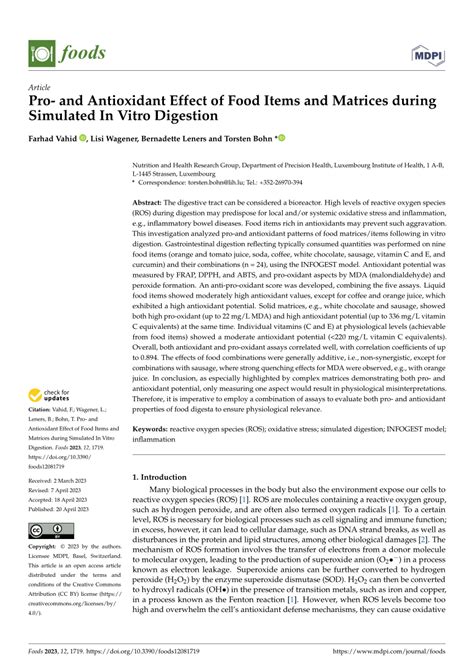 Pdf Pro And Antioxidant Effect Of Food Items And Matrices During Simulated In Vitro Digestion