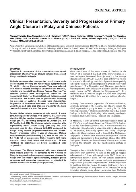 Pdf Clinical Presentation Severity And Progression Of Primary Angle Closure In Malay And