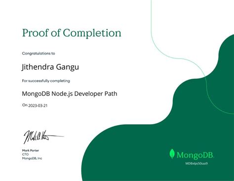 Jithendra Gangu On Linkedin Offical Mongodb Completion Certificate