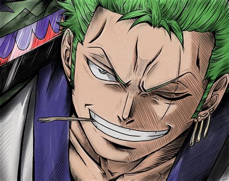 Green Hair Men With Swords One Eye Closed Clenched Teeth Face
