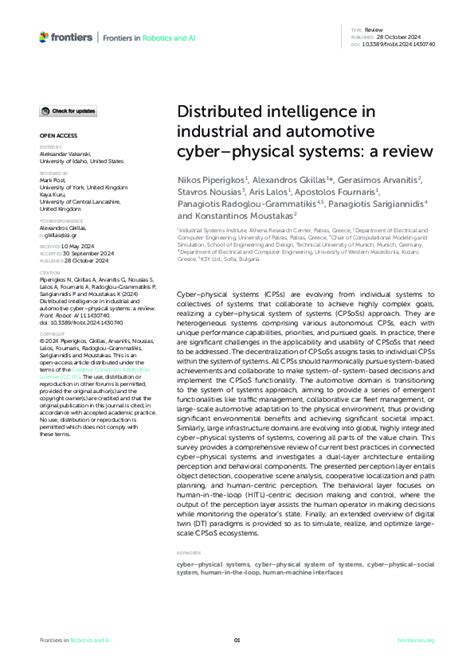 Pdf Distributed Intelligence In Industrial And Automotive Cyber