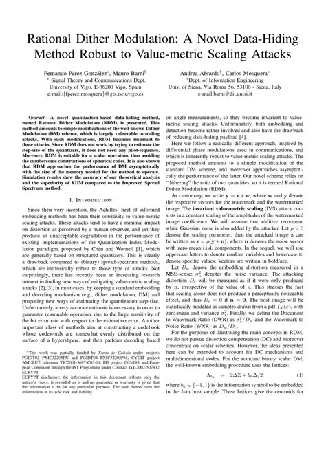 Pdf Rational Dither Modulation A Novel Data Hiding Method Robust To Value Metric Scaling Attacks