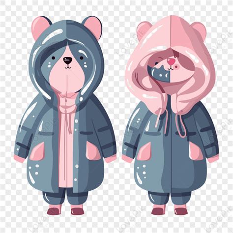겨울 코트 클립 아트 흰색 배경에 후드 재킷을 입고 두 만화 곰 벡터 Png 일러스트 무료 다운로드 Lovepik