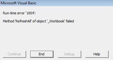 Excel VBA Runtime Error RefreshAll Fails Stack Overflow