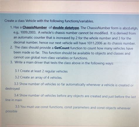Solved Create A Class Vehicle With The Following Chegg