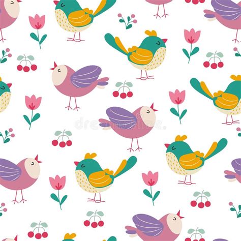 Colorful Birds Seamless Pattern Exotic Birds In Different Print Poses