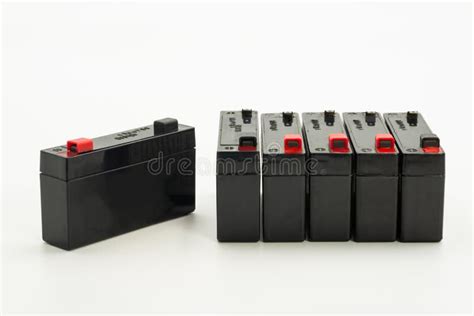 Multiple Sealed Lead Acid Batteries Isolated On White Background For