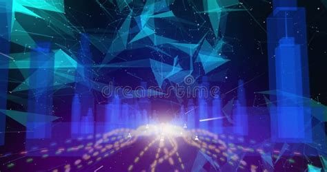 Futuristic Digital Cityscape With Glowing Geometric Shapes And Vibrant Blue Lights Stock Image