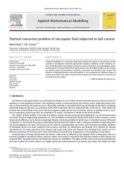 Pdf Thermal Convection Problem Of Micropolar Fluid Subjected To Hall Current