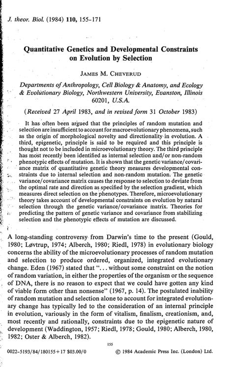 Pdf Quantitative Genetics And Developmental Constraints On Evolution