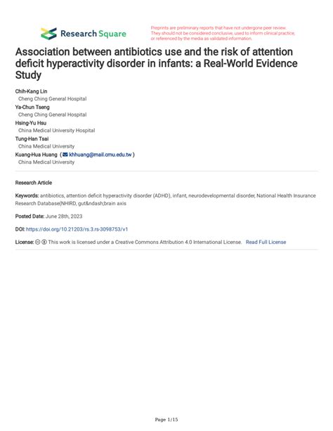 Pdf Association Between Antibiotics Use And The Risk Of Attention