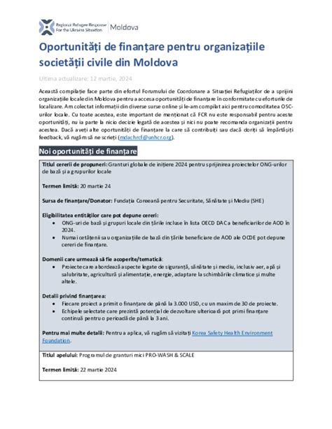 Document - Ukraine Situation - Moldova: Funding Opportunities for Local ...