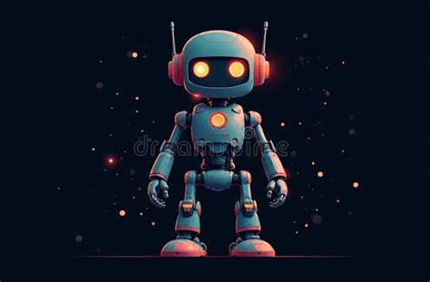 Illustration Humanoid Robot Full Body On Black Background Picture Ai Generative Stock Image