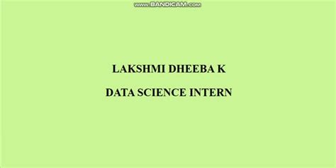Lakshmi Dheeba K On Linkedin Oasisinfobyte Datascience