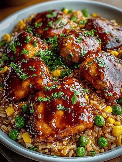 Easy One Pan Bold Honey Bbq Chicken Rice Deliciously Simple