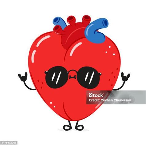 귀여운 재미있는 심장 기관 손을 흔드는 캐릭터 벡터 손으로 그린 만화 Kawaii 캐릭터 그림 아이콘입니다 흰색 배경에 격리 심장 기관 캐릭터 개념 개념에 대한 스톡 벡터