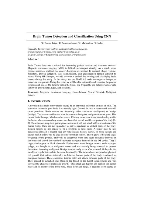 Pdf Brain Tumor Detection And Classification Using Cnn