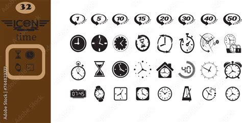 Time And Clock Line Icons Watch Timer Date Current Time And