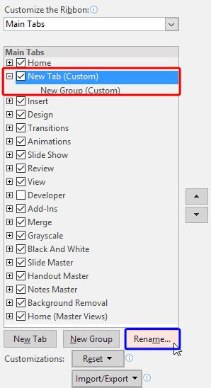 Working With QAT And Ribbons Add And Rename Ribbon Tabs In PowerPoint Presentations Glossary