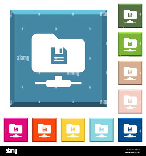 Ftp Save White Icons On Edged Square Buttons In Various Trendy Colors