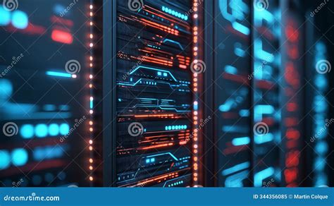 Close Up Of Illuminated Server Rack In A Data Center Stock Illustration Illustration Of