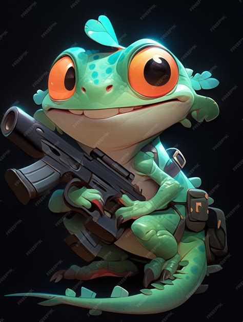 Premium Photo Cartoon Frog With A Gun And A Backpack Generative Ai