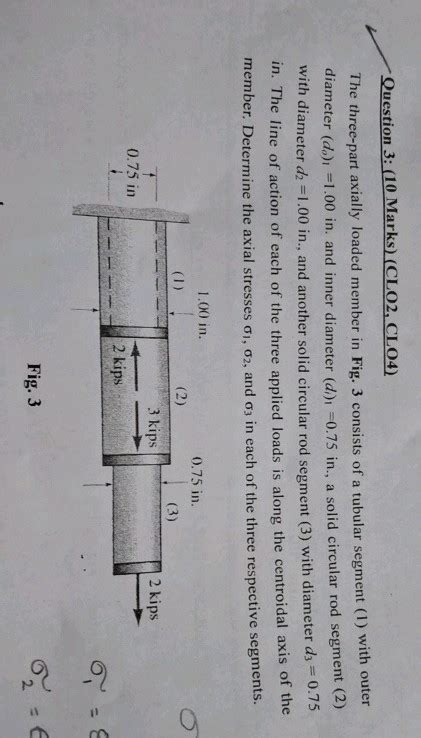 question 3 10 marks clo2 clo4 the three part axially loaded member