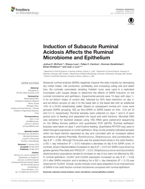 Pdf Induction Of Subacute Ruminal Acidosis Affects The Ruminal Microbiome And Epithelium