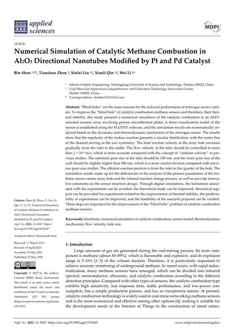 Pdf Numerical Simulation Of Catalytic Methane Combustion In Al2o3