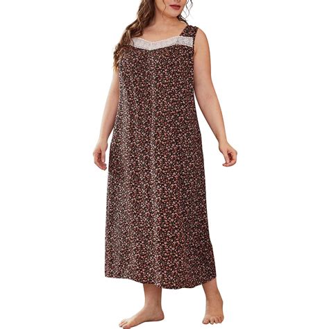 Xmarks Womens Plus Size Long Nightgown Sleeveless Sleepwear Lace