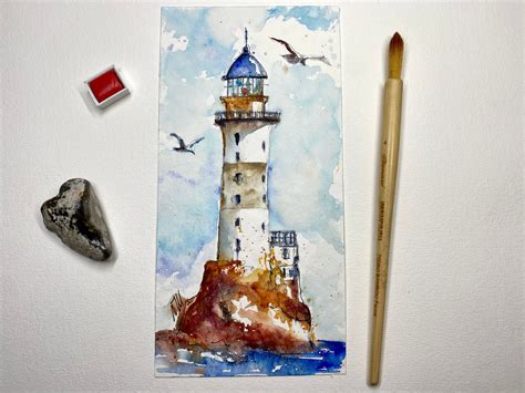 Old Isolated Lighthouse In Watercolor Abandoned Lighthouse In Unique