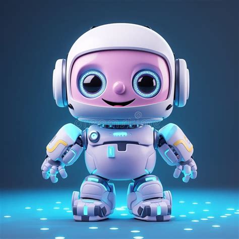 Cute Robot Assistance Isolated On Colorful Blur Background Stock