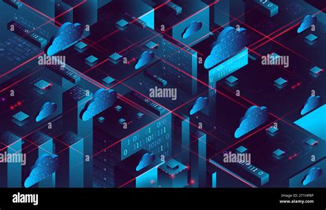 Isometric big data flow processing concept, database. Abstract technology background. Vector ...