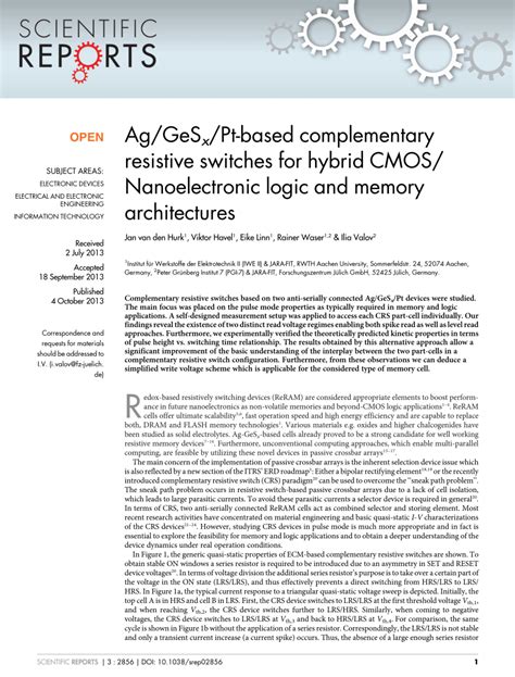 Pdf Aggesxpt Based Complementary Resistive Switches For Hybrid Cmosnanoelectronic Logic And
