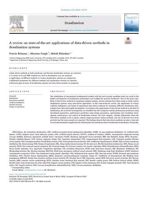 data driven methods in desalination systems aquaenergy expo knowledge hub
