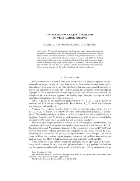 Pdf On Maximum Clique Problems In Very Large Graphs