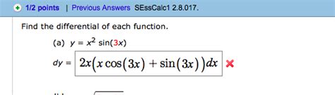 Solved Find The Differential Of Each Function Y X 2